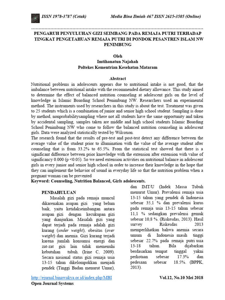 Gizi THD TK PGTHN RMJ ISSN 18 | PDF | Methodology | Statistics