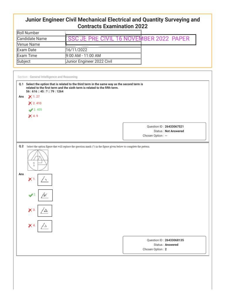 SSC Je Pre Civil 16 November 2022 Paper | PDF | Coordination Complex | Question