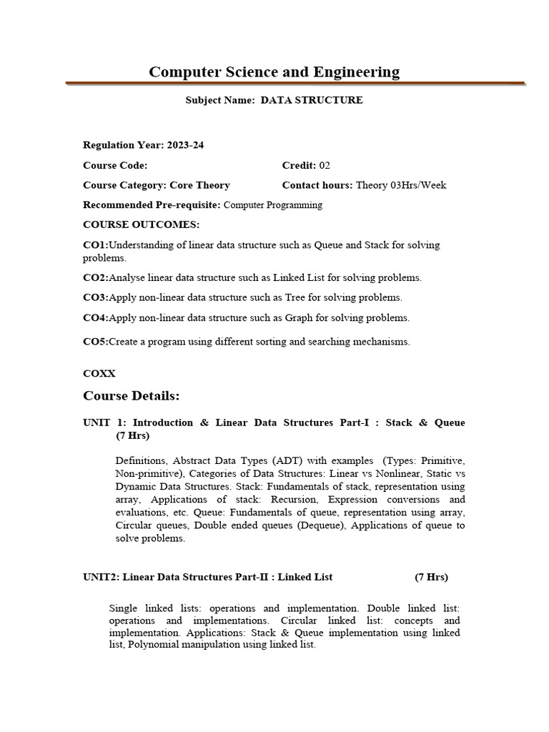 Proposed-Data Structure Syllabus | PDF | Queue (Abstract Data Type) | Computer Programming