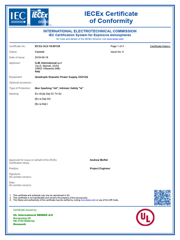 IECEx ULD 18.0013X | PDF | Electricity | Electrical Engineering