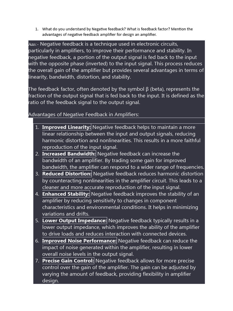 What Do You Understand by Negative Feedback? What Is Feedback Factor ...