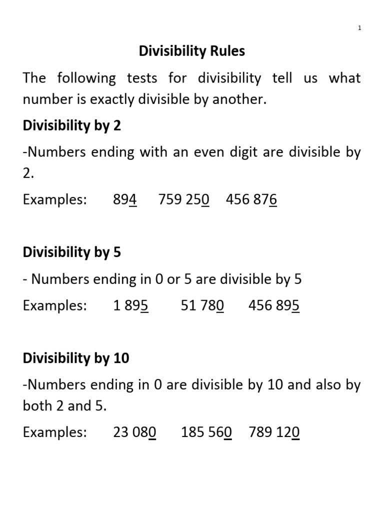 Divisibility Rules | PDF | Mathematics | Elementary Mathematics