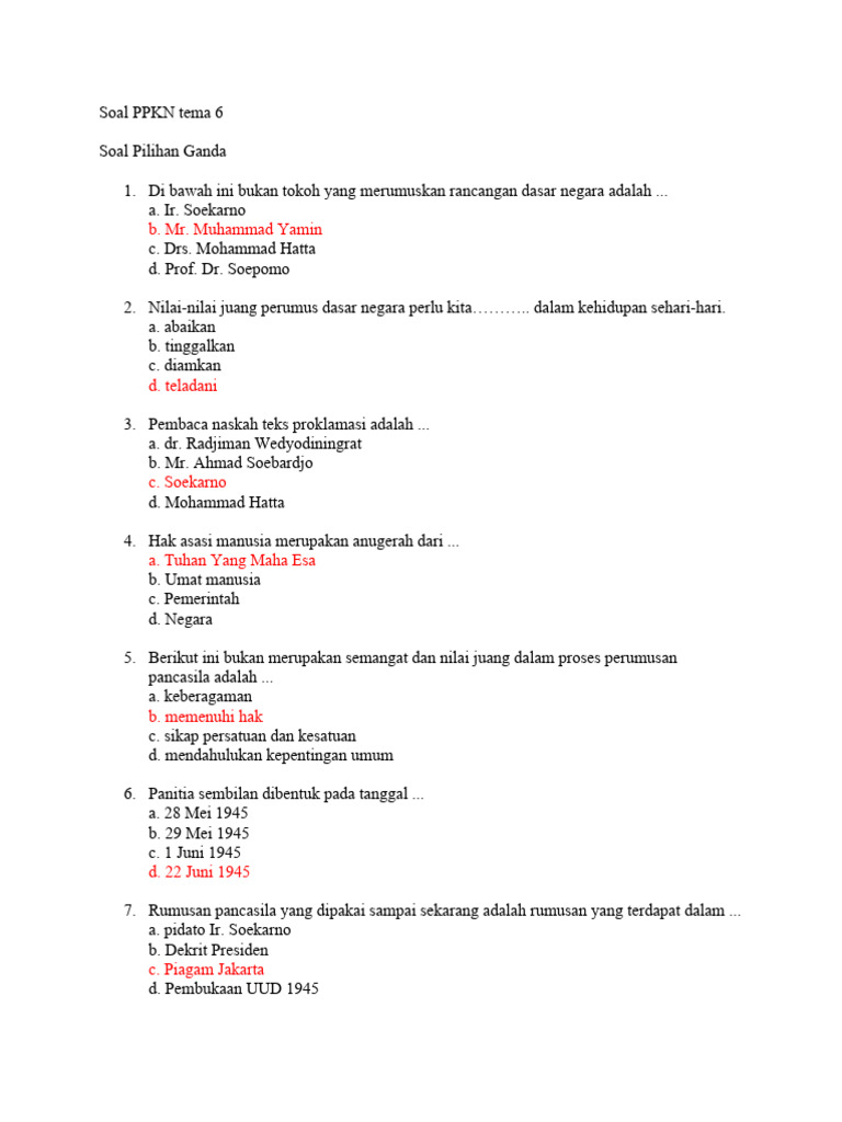 Soal PPKN Tema 6 | PDF