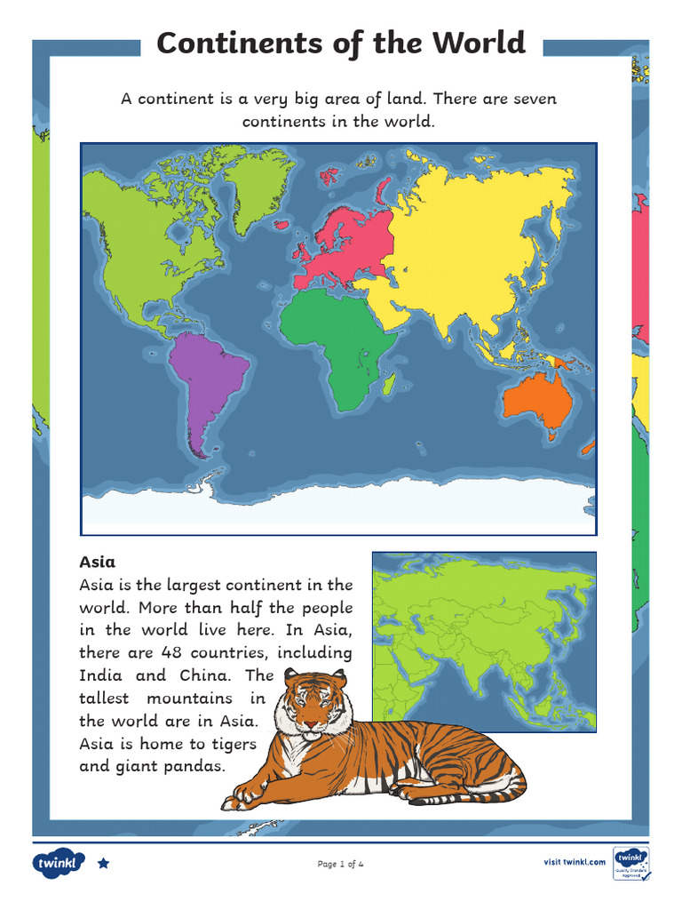 Topic Geography Continents Reading Comprehension Sheet | Download Free ...