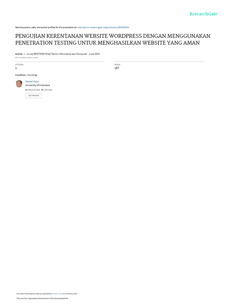 Pengujian Kerentanan Website Wordpress Dengan Meng | PDF | Komputer