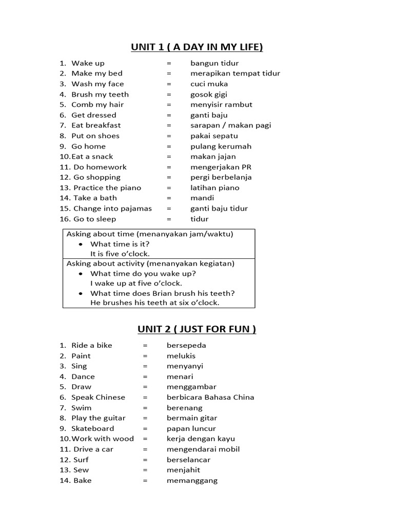 SUMMARY UNIT 1-4 ENGLISH 3rd GRADE | PDF