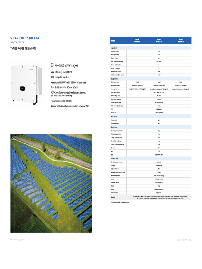 Datasheet SOFAR 100-125KTLX-G4 EN | PDF