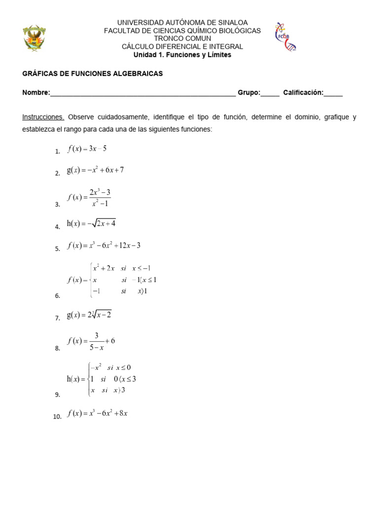 T4. Gráficas de Funciones Algebraicas | PDF