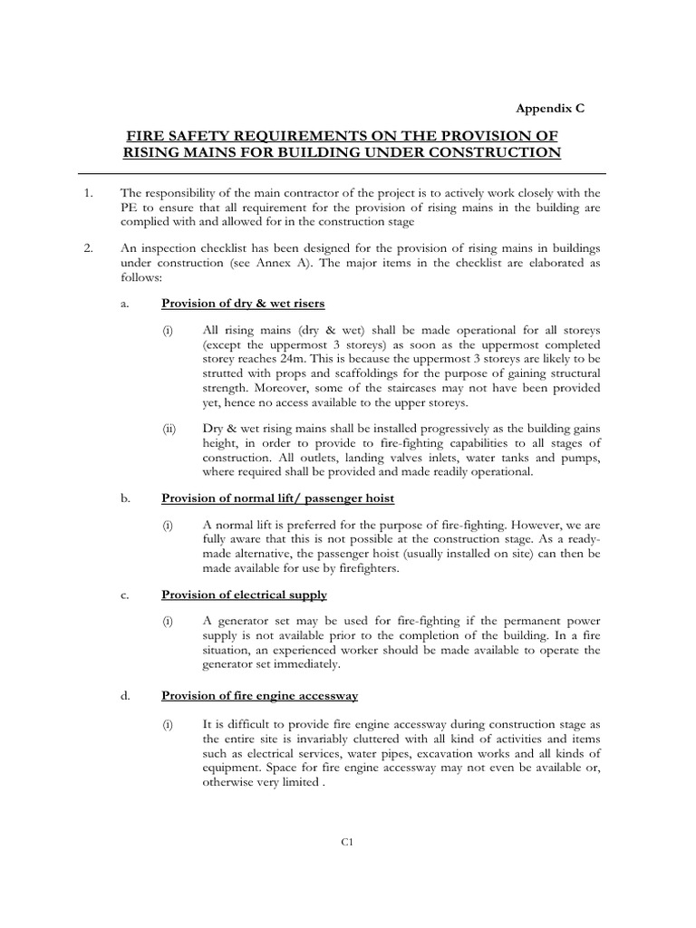 Appendix C - Fire Safety Requirements On The Provision of Rising Mains ...