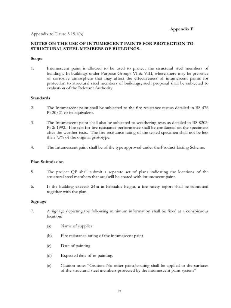 Appendix F - Notes On The Use of Intumescent Paints For Protection To ...