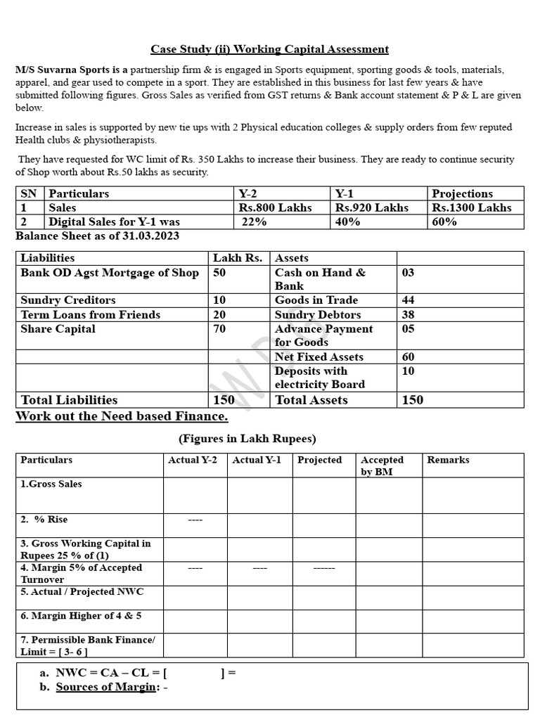 Working Capital Assessment for Suvarna Sports | PDF | Working Capital | Banks