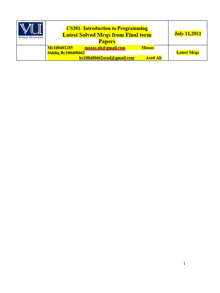 CS201 - Word Document | PDF | Pointer (Computer Programming ...