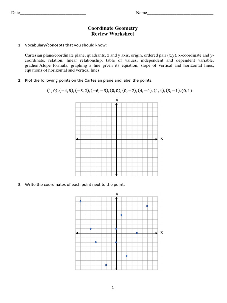 Coordinate Geometry Review Worksheet Pdf Cartesian Coordinate