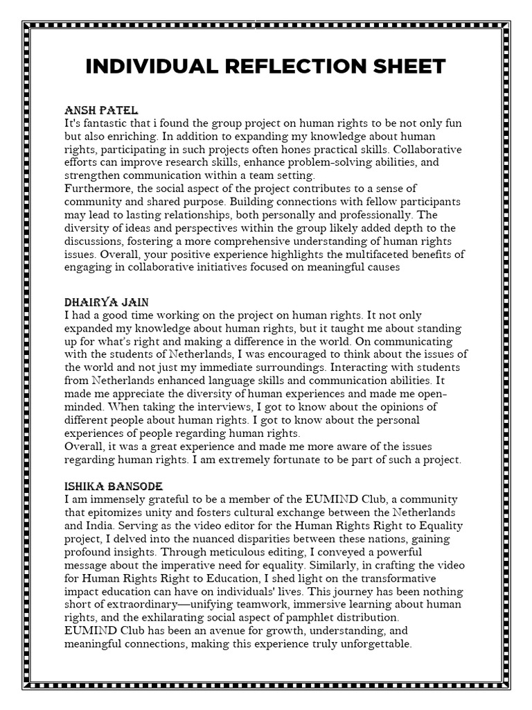 Individual Reflection Sheet - GR B | PDF | Experience | Communication