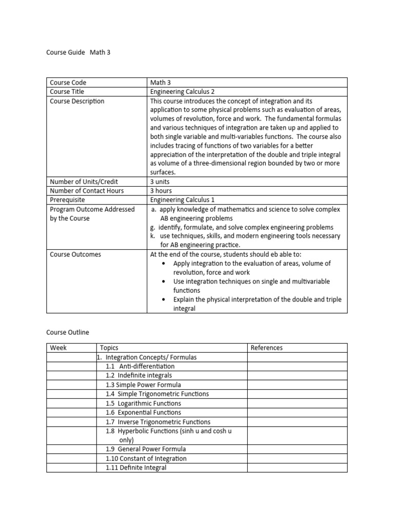 Course Guide | PDF | Integral | Function (Mathematics)