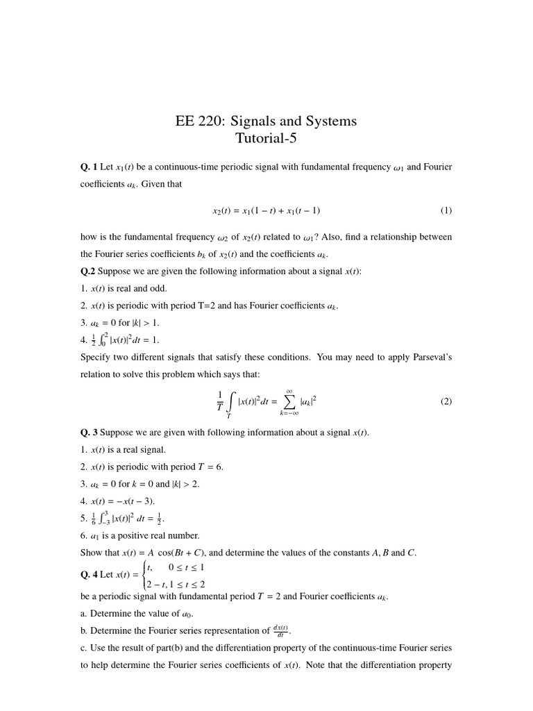 EE 220: Signals and Systems Tutorial-5 | PDF | Fourier Series | Signal Processing