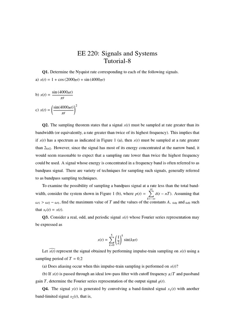 EE 220: Signals and Systems Tutorial-8 | PDF | Sampling (Signal Processing) | Algorithms