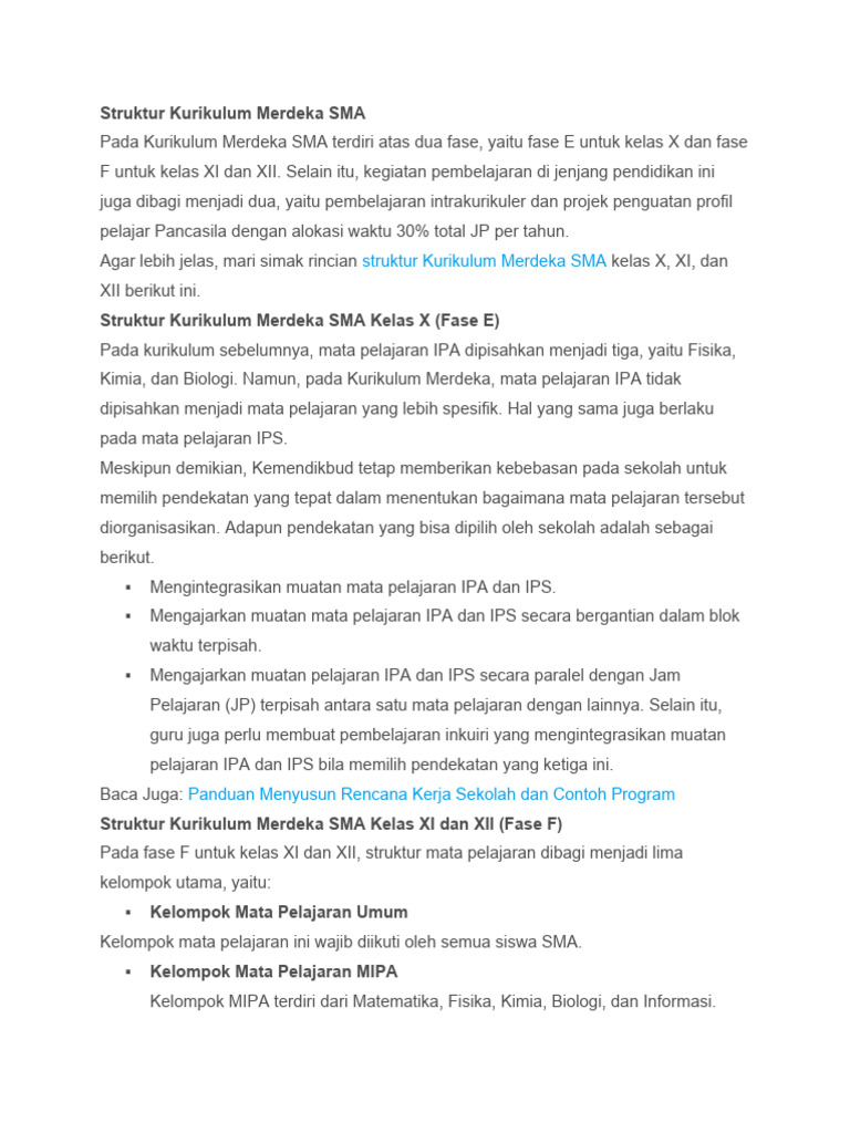 Struktur Kurikulum Merdeka Sma Pdf