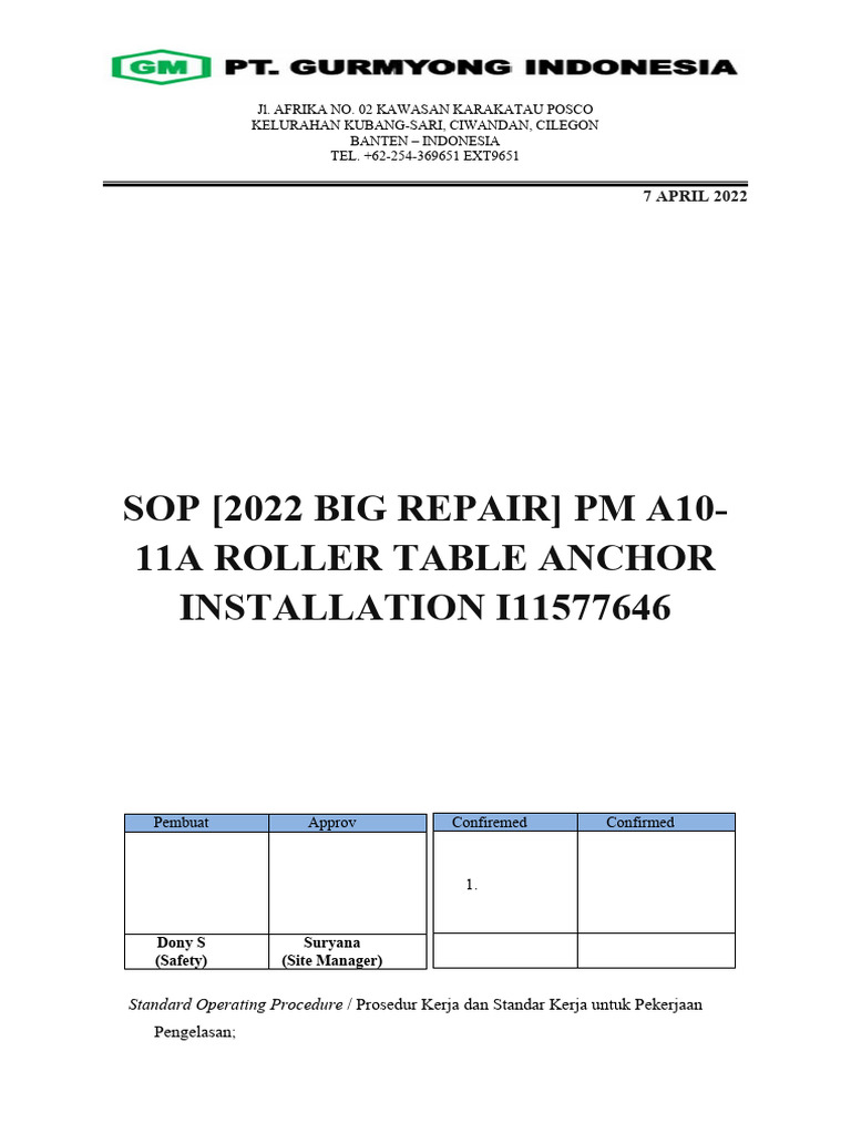 Sop Bor Coring | PDF