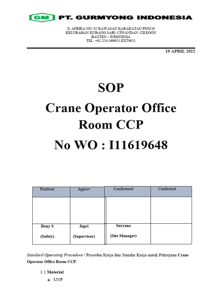 SOP Dak Crane CCP | PDF