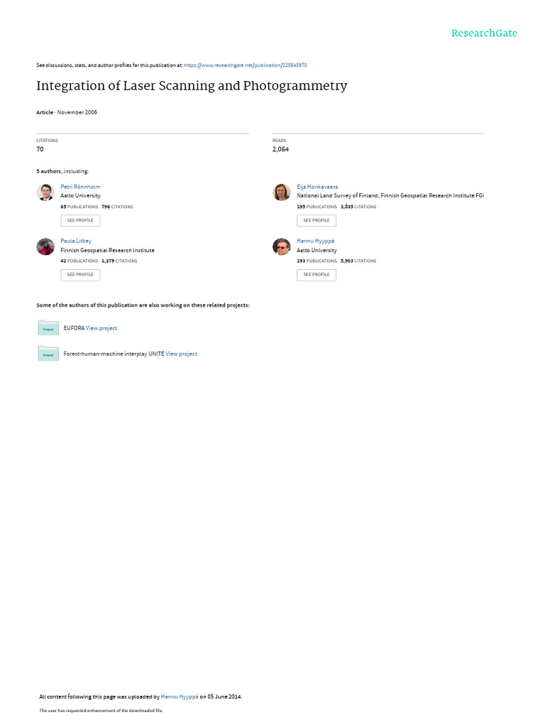 Integration of Laser Scanning and Photogrammetry | PDF | Image Scanner | Lidar