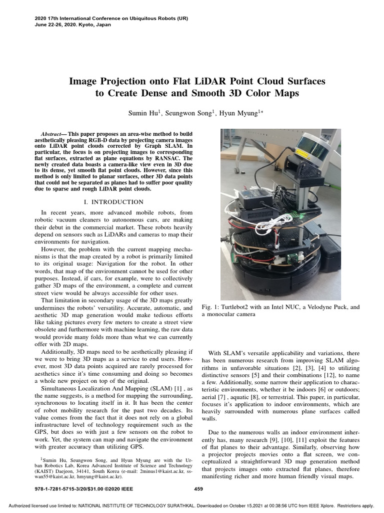 Image Projection Onto Flat LiDAR Point Cloud Surfaces To Create Dense and Smooth 3D Color Maps ...