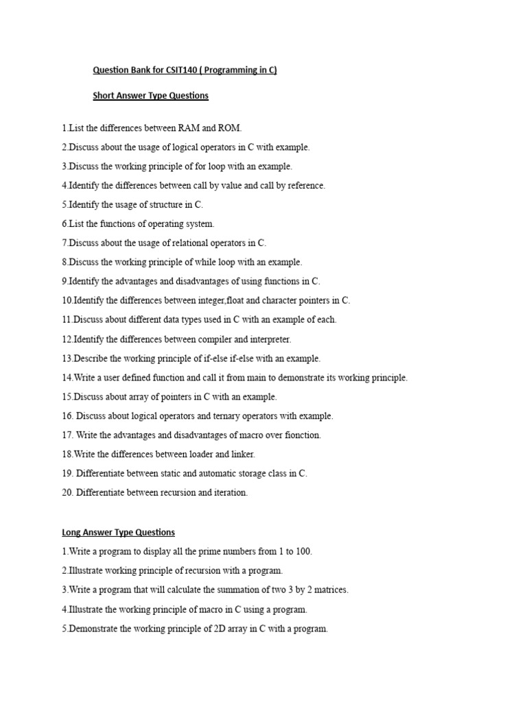 Question Bank For CSIT140 | PDF | Computer Program | Programming