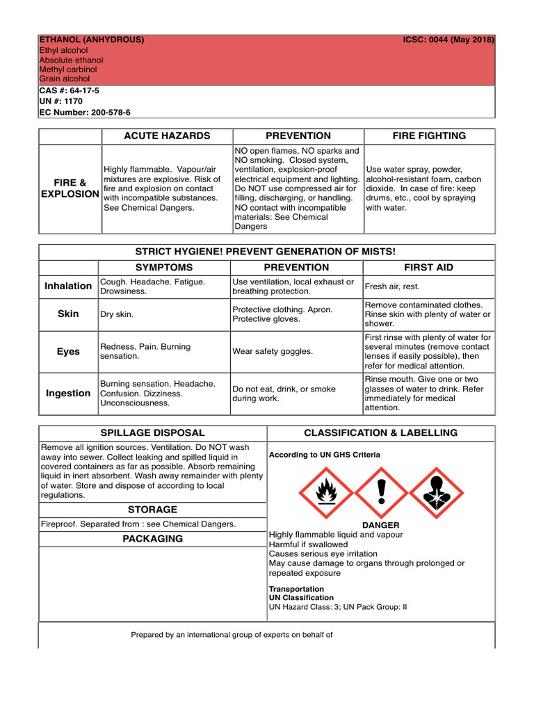 Ethanol (Anhydrous) Safety Guidelines | PDF | Ethanol | Water