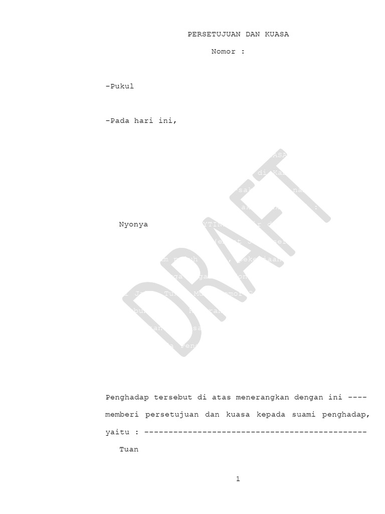 Draft SALINAN Akta Persetujuan Istri | PDF