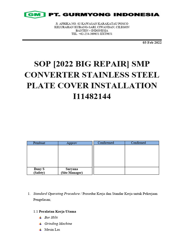 SOP WELDING CONVERTER STEEL PLATE (Menggunakan Scaffolding) | PDF