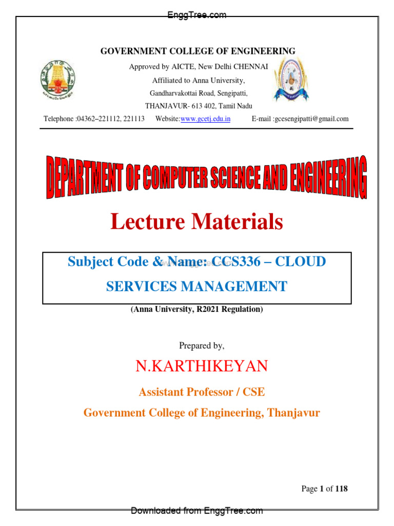 CCS336 Cloud Services Management Lecture Notes 2 | PDF | Cloud ...