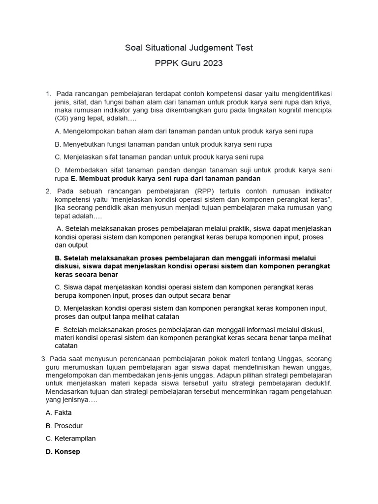 SOAL Situational Judgement Test P3K GURU | PDF
