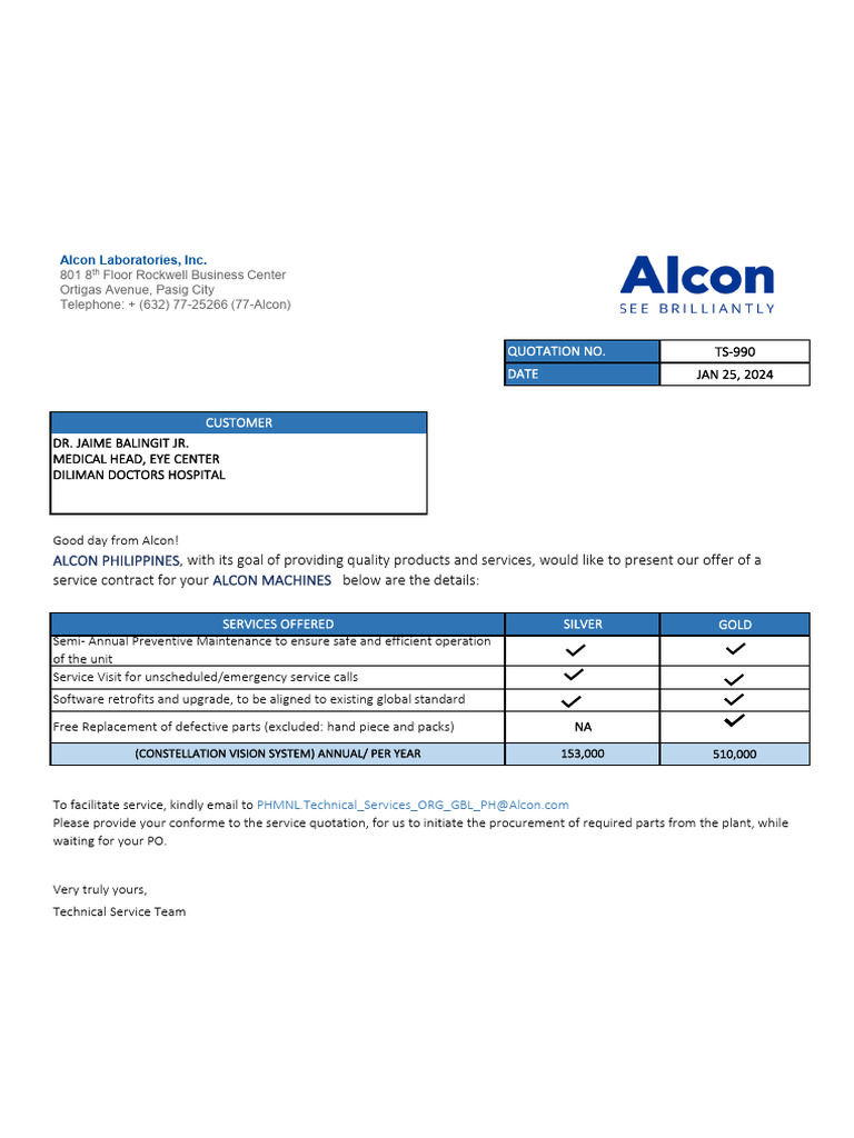 Alcon Service Contract Offer | PDF