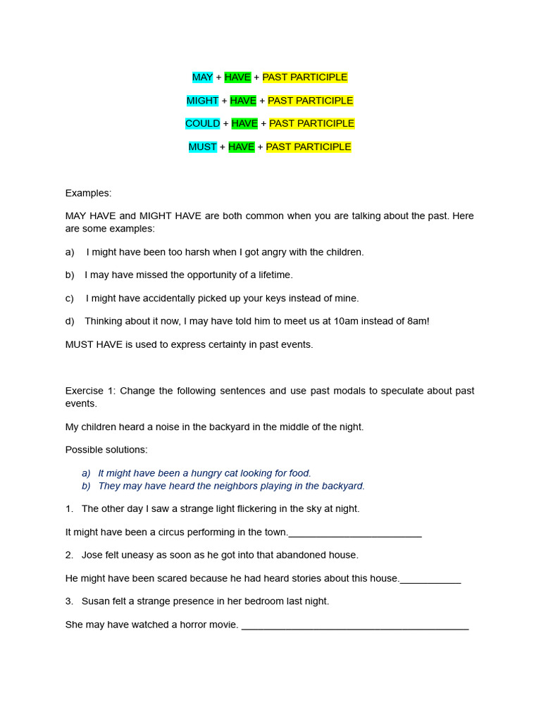 Past Modals for Speculating Events | PDF