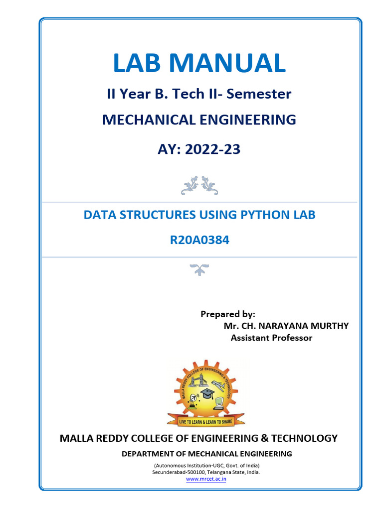 Data Structures Using Python Lab | PDF Data Structures Using Python Lab | PDF