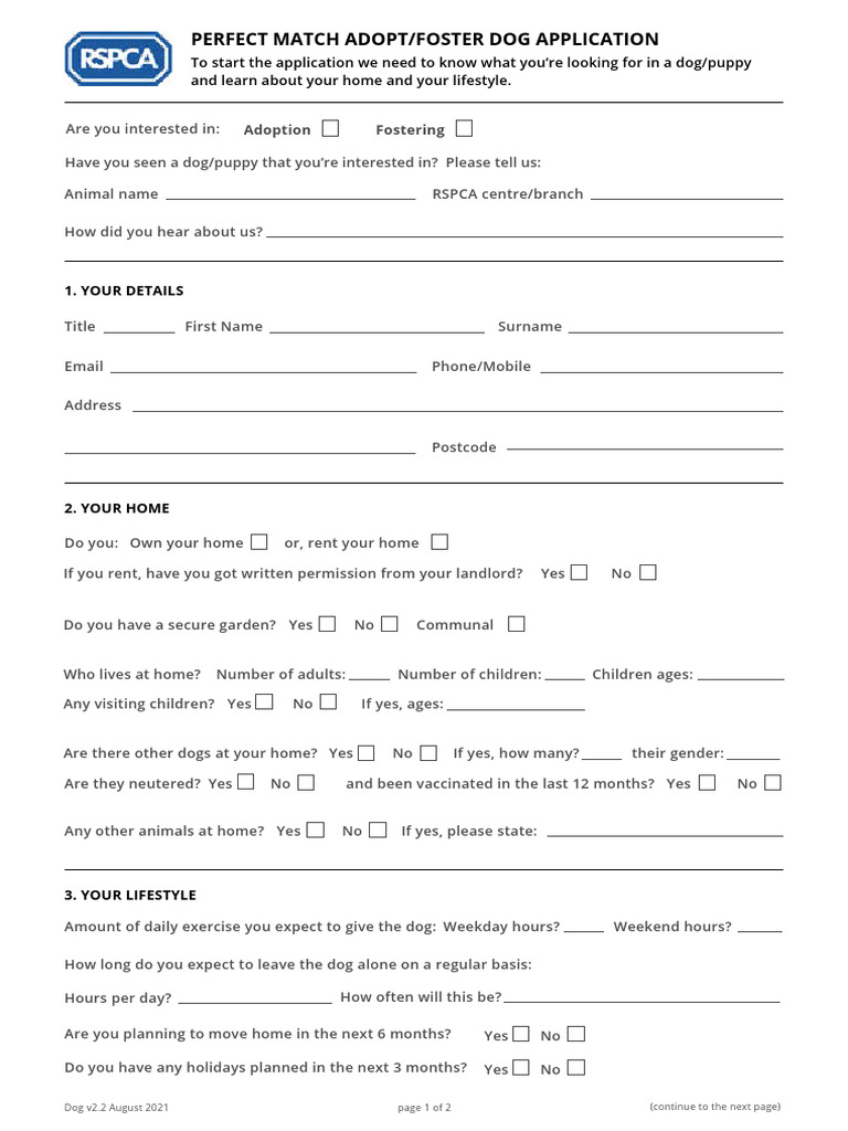 Perfect Match Adopt/Foster Dog Application | PDF | Dogs | Animals And ...