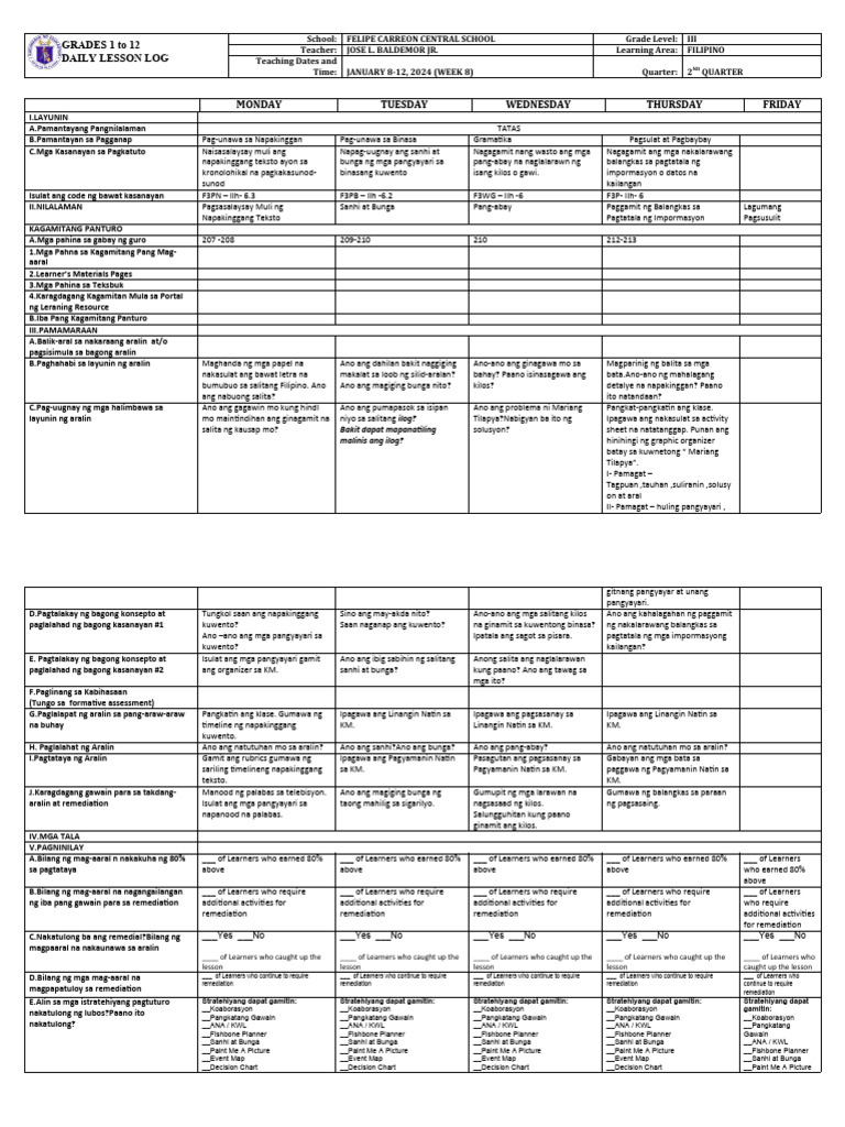 DLL Filipino-3 Q2 W8 | PDF