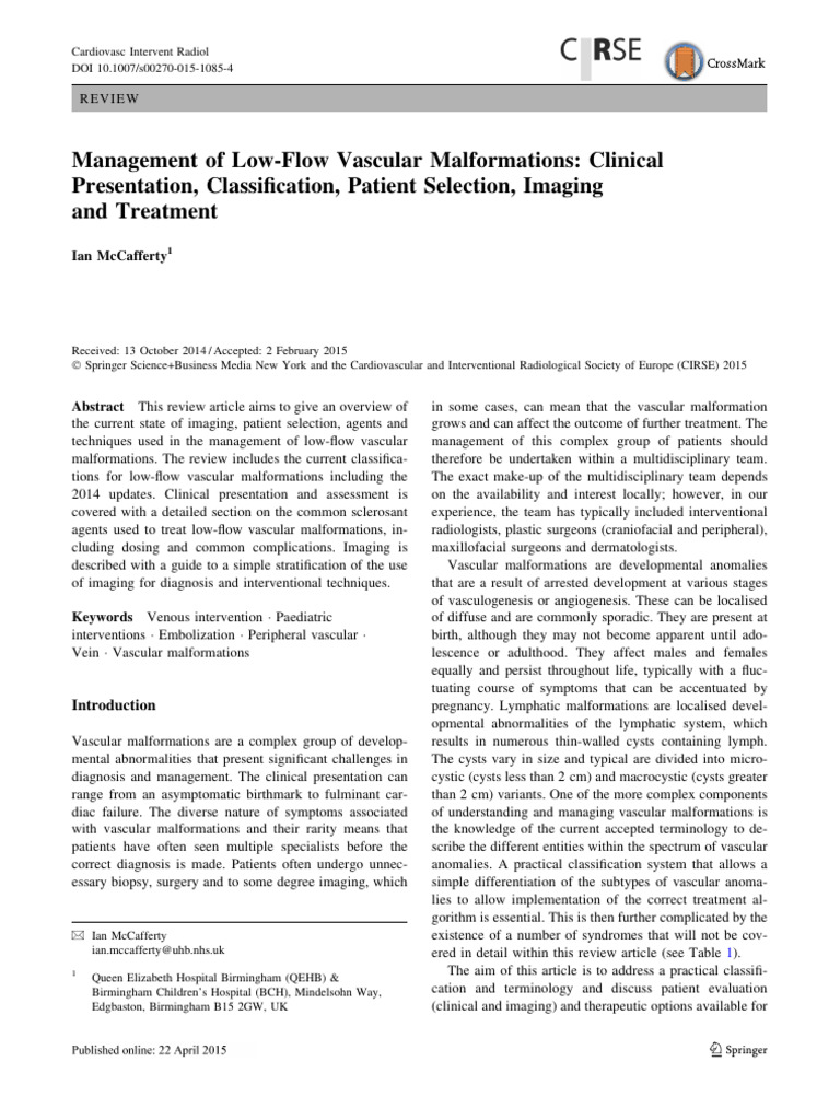 Low Flow Vascular Malformations Management | Download Free PDF ...