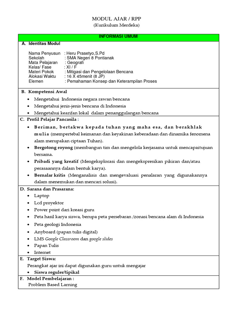 Modul Ajar (RPP) Fase F Kelas XI (Geo. TP 4) | PDF