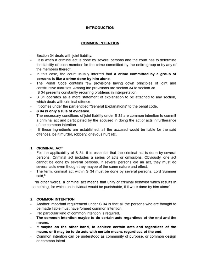 Common Intention & Common Object | PDF | Crimes | Crime & Violence
