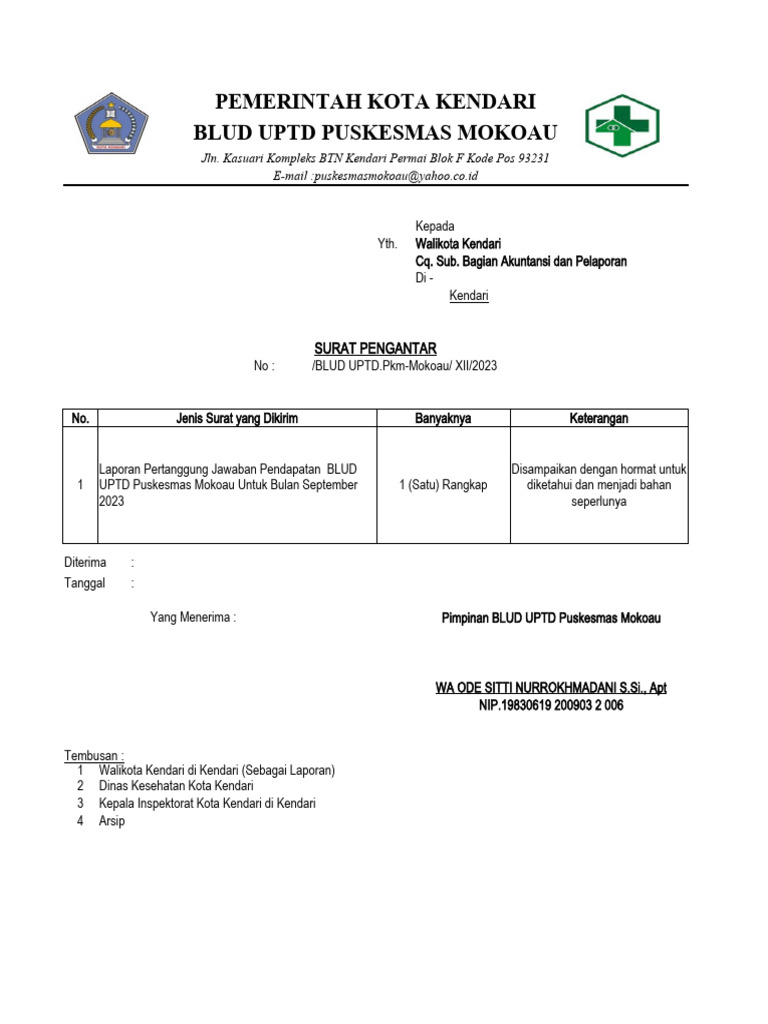 Laporan Penerimaan Blud Uptd Puskesmas Mokoau Koreksi | PDF