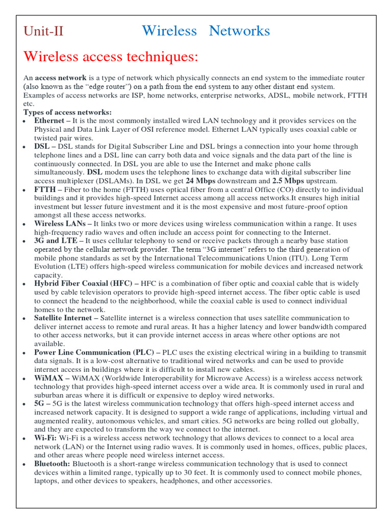 CP4153 Unit 2 Network Technologies | PDF | Technology & Engineering