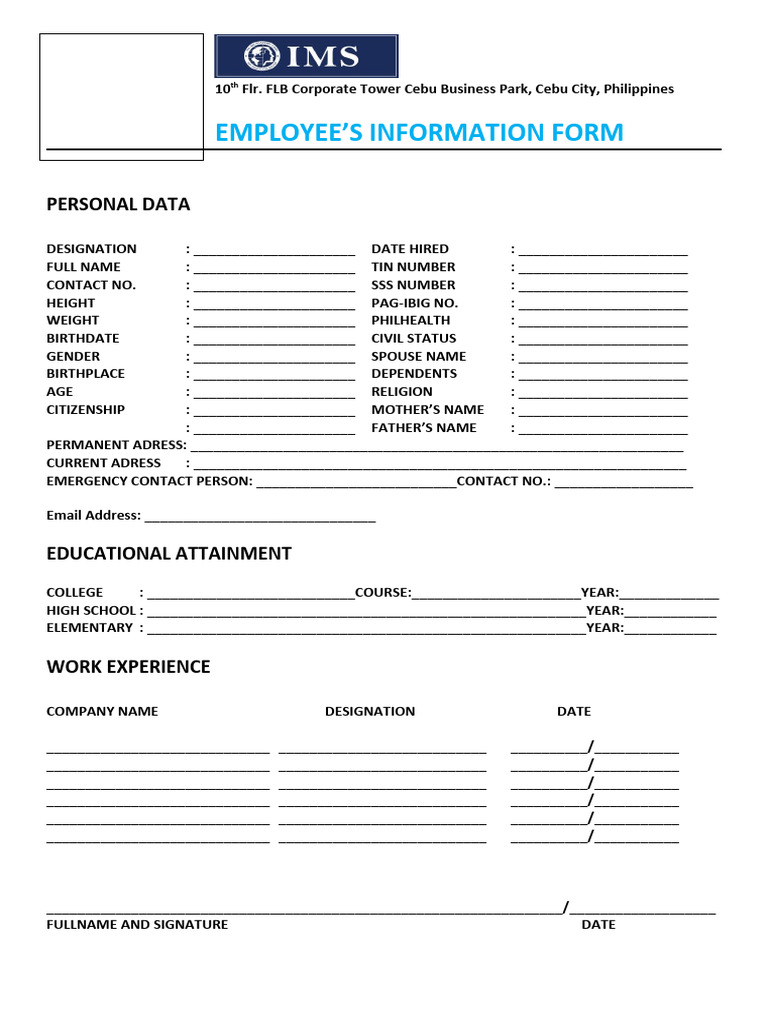 Employee Information Form Template | PDF | Government | Public Finance