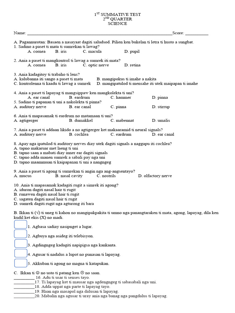 Science 3 1ST Summative Test Quarter 2 | PDF