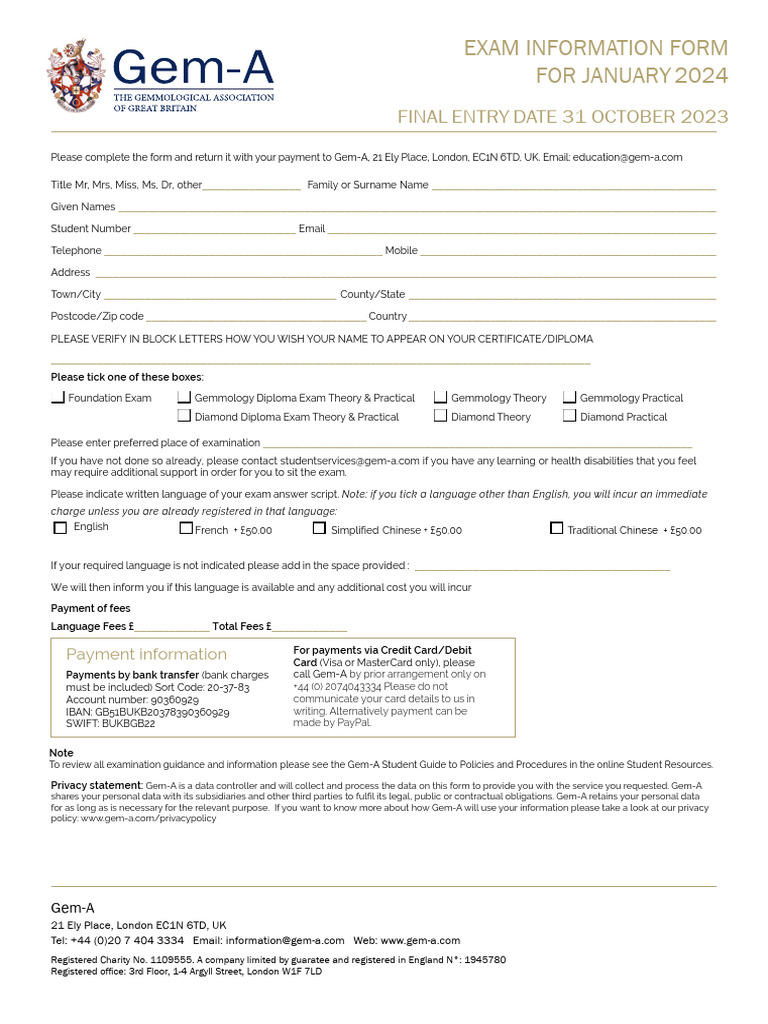 Gem-A-Examination-Info-Form-January-2024 | PDF | Payments | Debit Card