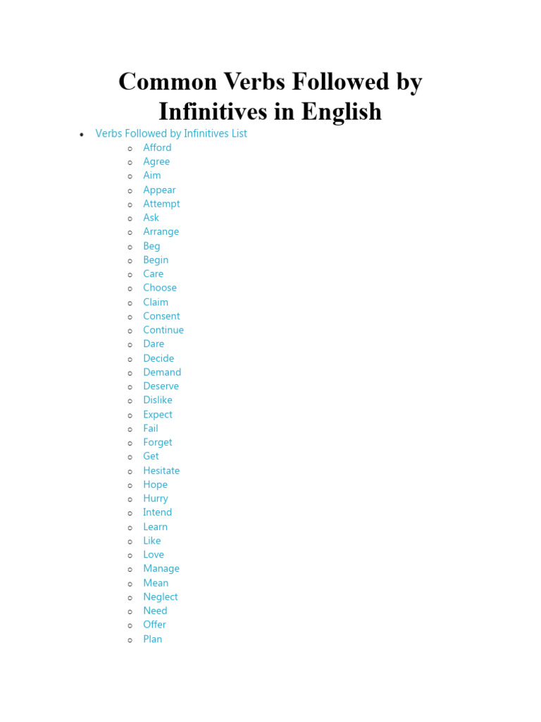 Common Verbs Followed by Infinitives | PDF