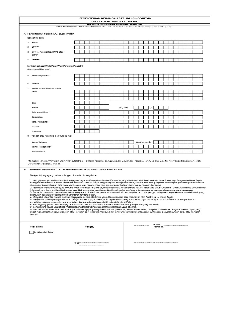 Formulir Sertifikat Elektronik | PDF