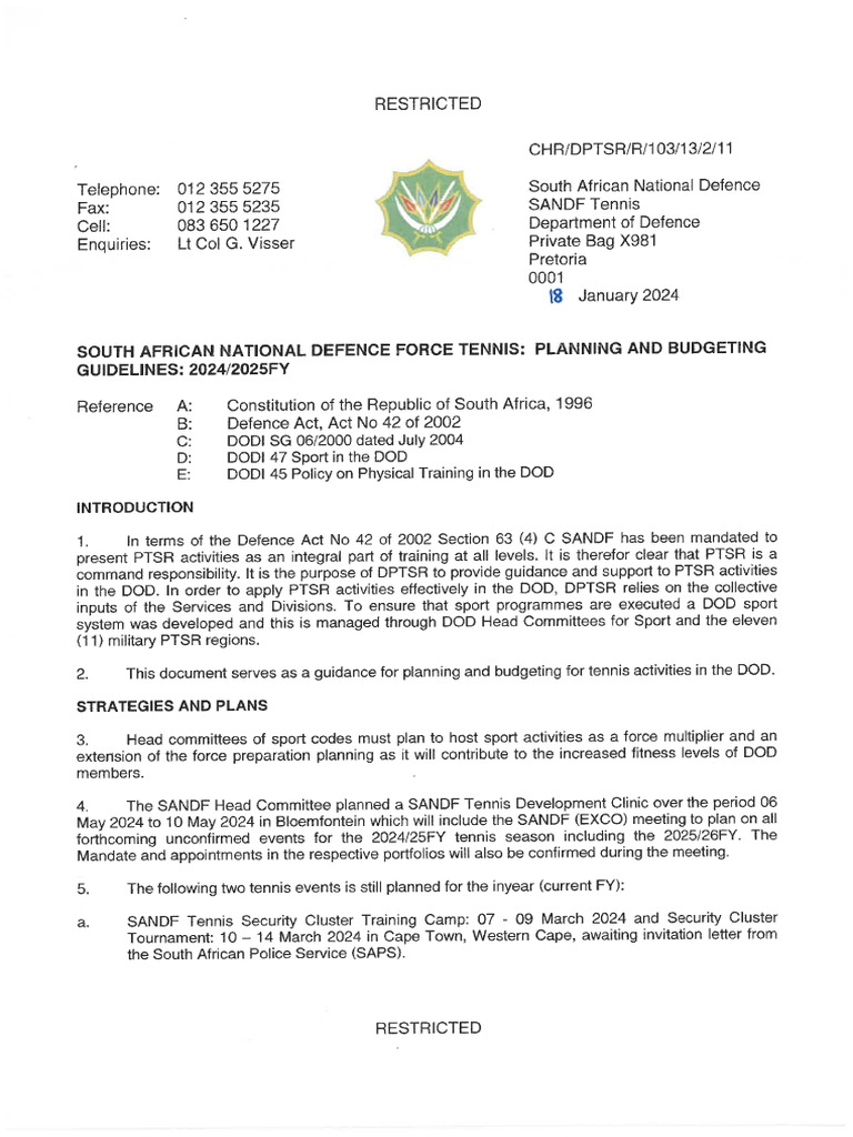 Sandf Tennis Planning Guidelines Jan 24 | PDF