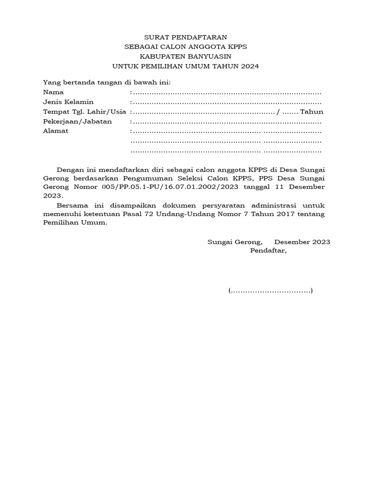 Pendaftaran Calon Anggota KPPS 2024 | PDF | Karier & Perkembangan