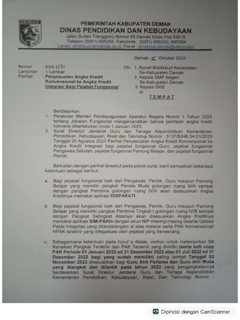 surat edaran PAK Integrasi 2023 | PDF